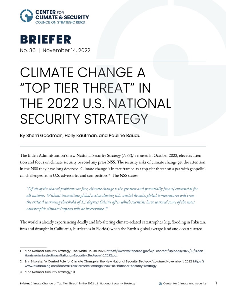 Briefer: Climate Change a “Top Tier Threat” in the 2022 U.S. National ...